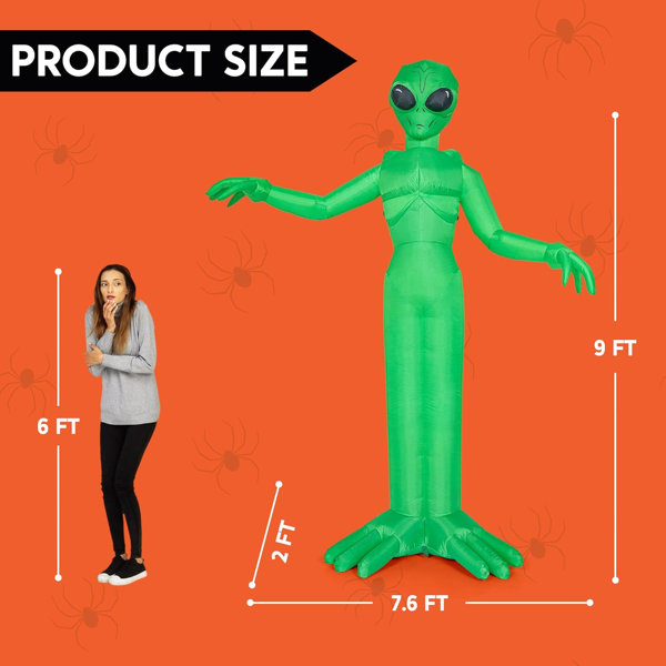 The Holiday Aisle® 9 FT Tall Halloween Inflatable Decoration Outside, Halloween Blow Up Alien ...